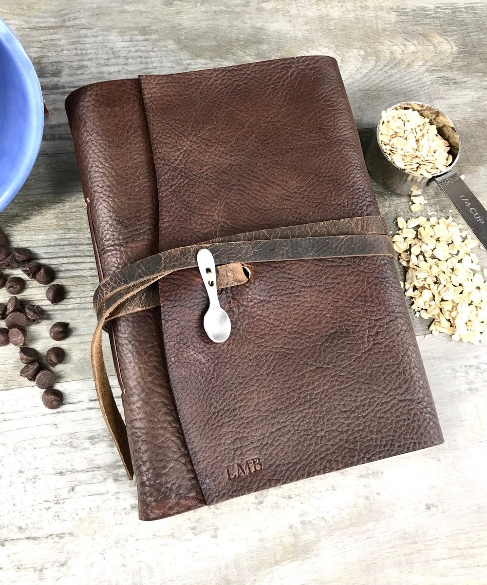 Leather Recipe Book Personalized with Spoon in Dark Brown – Leather and ...